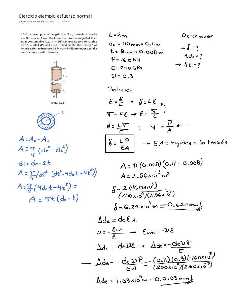 Ejercicio ejemplo esfuerzo normal | PDF