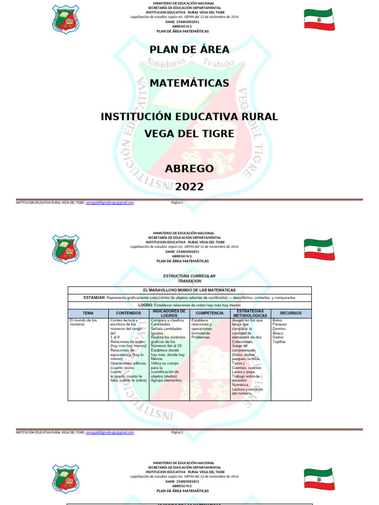 Plan de Área de Matematicas Ajustado 2022 | PDF | Evaluación | Matemáticas