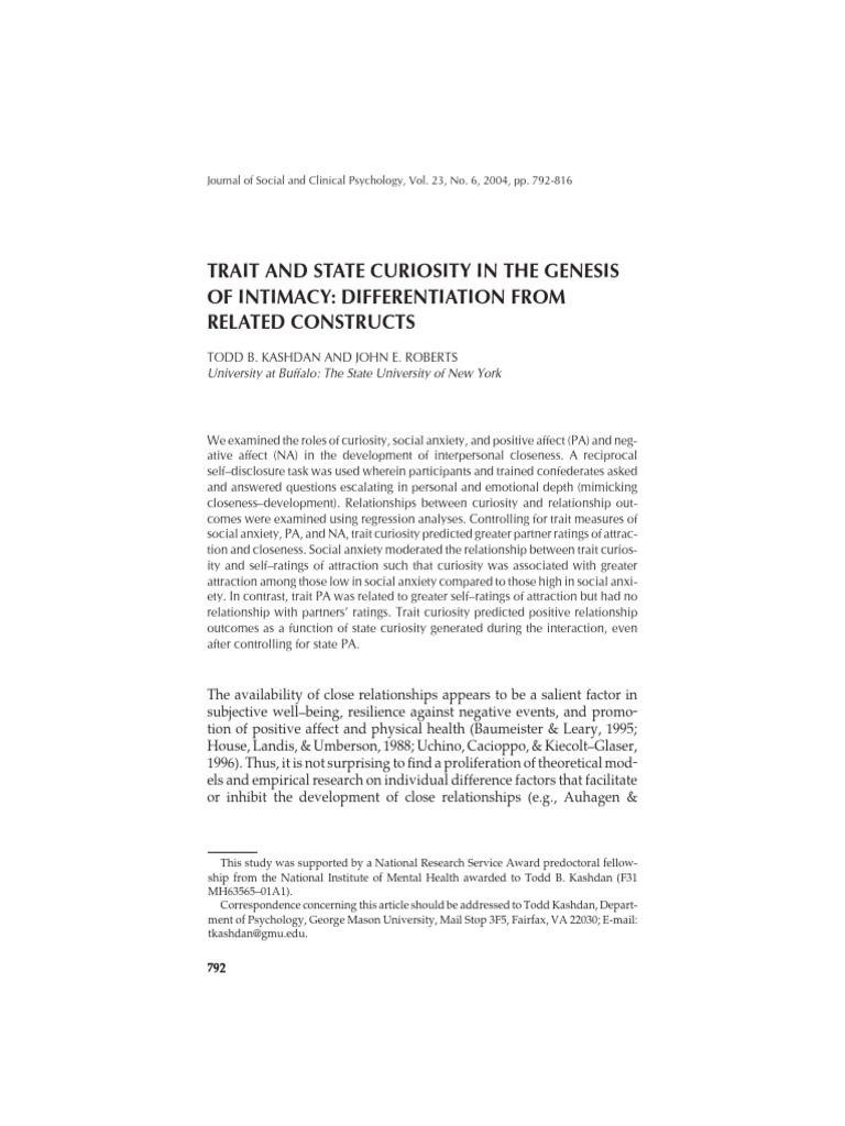 Kashdan&roberts JSC 2004 | PDF | Intimate Relationships | Curiosity