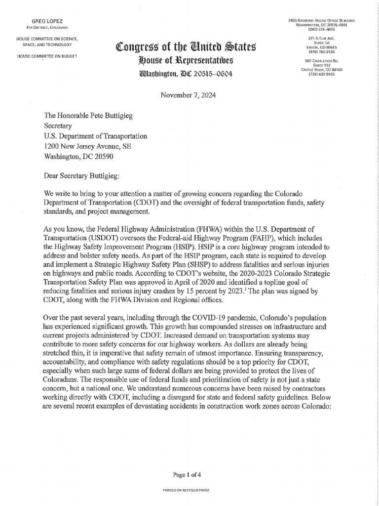 CDOT Letter | PDF | Transport | Road Transport