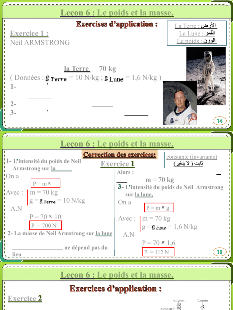 Le Poids Et La Masse Exercices Corriges 1 | PDF | Poids | Obliger