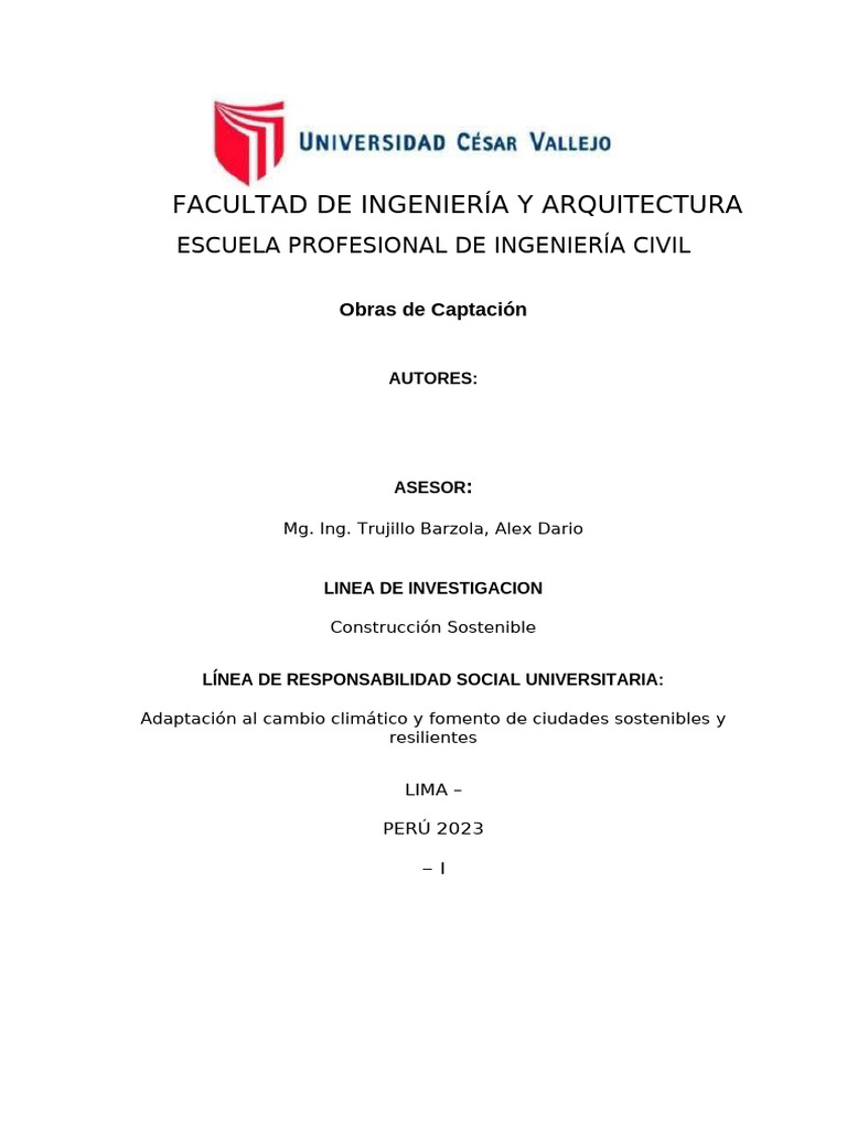 Obras de Captacion Final G2 | PDF | Agua | Represa