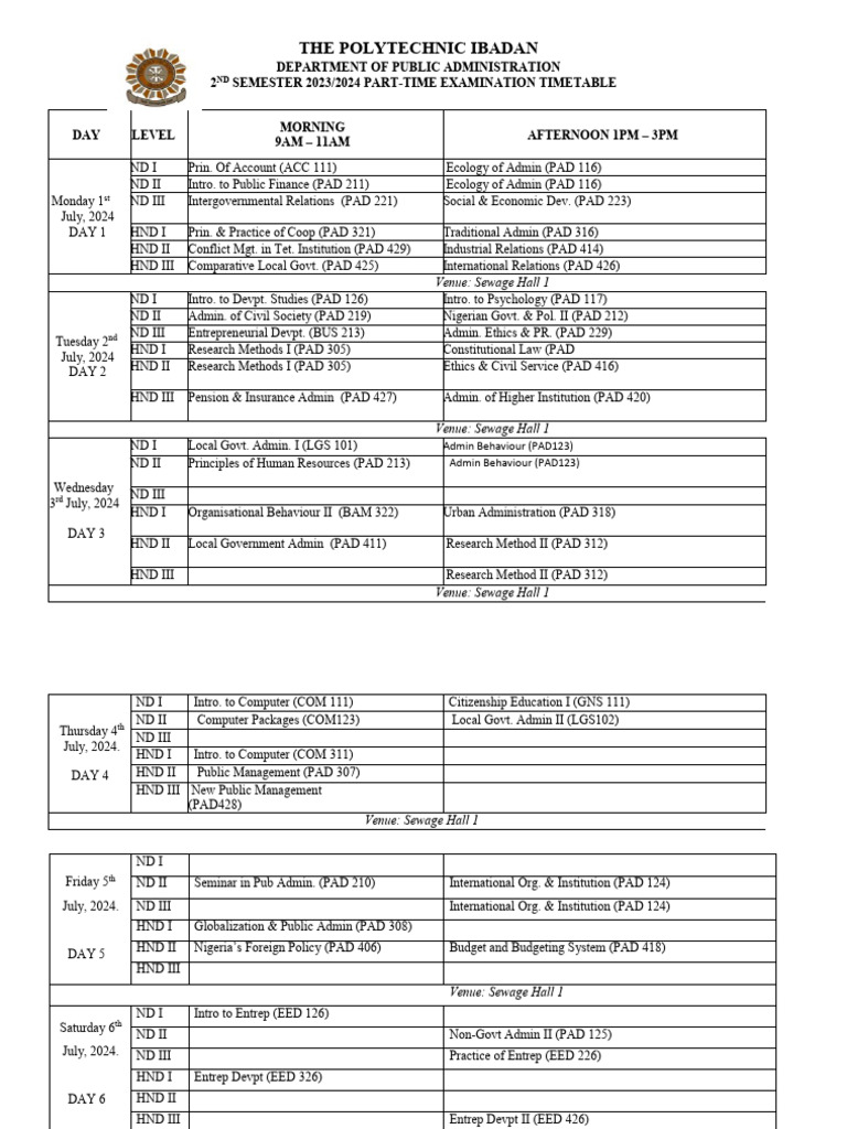 The Polytechnic Ibadan Cec Time Table-1 New | PDF