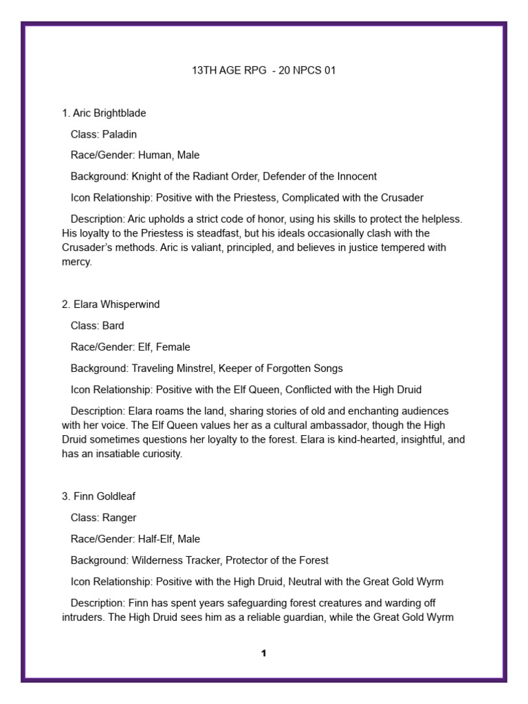 13th Age RPG: 20 Unique NPC Profiles | PDF | Dwarf (Dungeons & Dragons ...