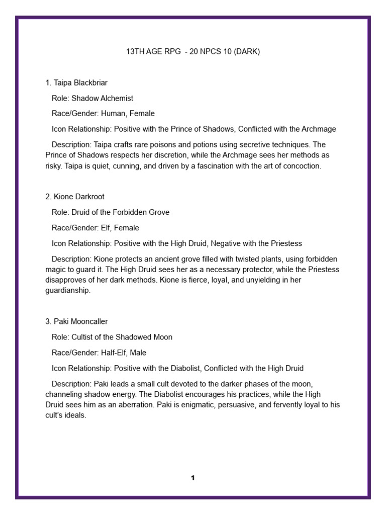 13th Age RPG - 20 Npcs 10 (Dark) | PDF | Necromancy | Magician (Fantasy)