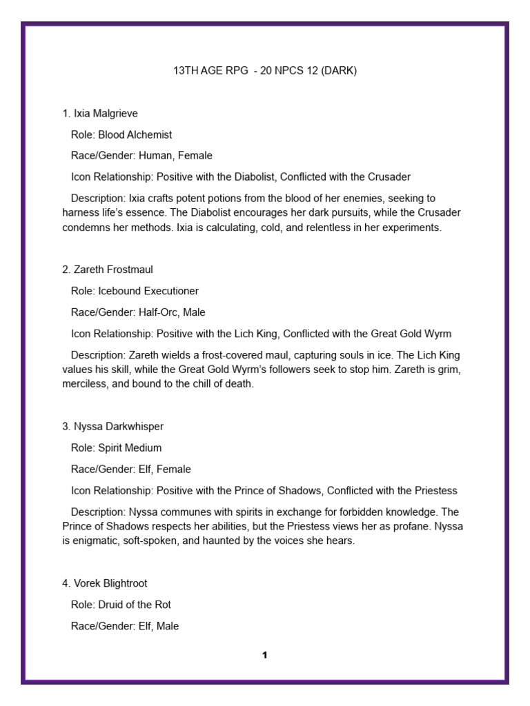 Dark NPCs for 13th Age RPG | PDF