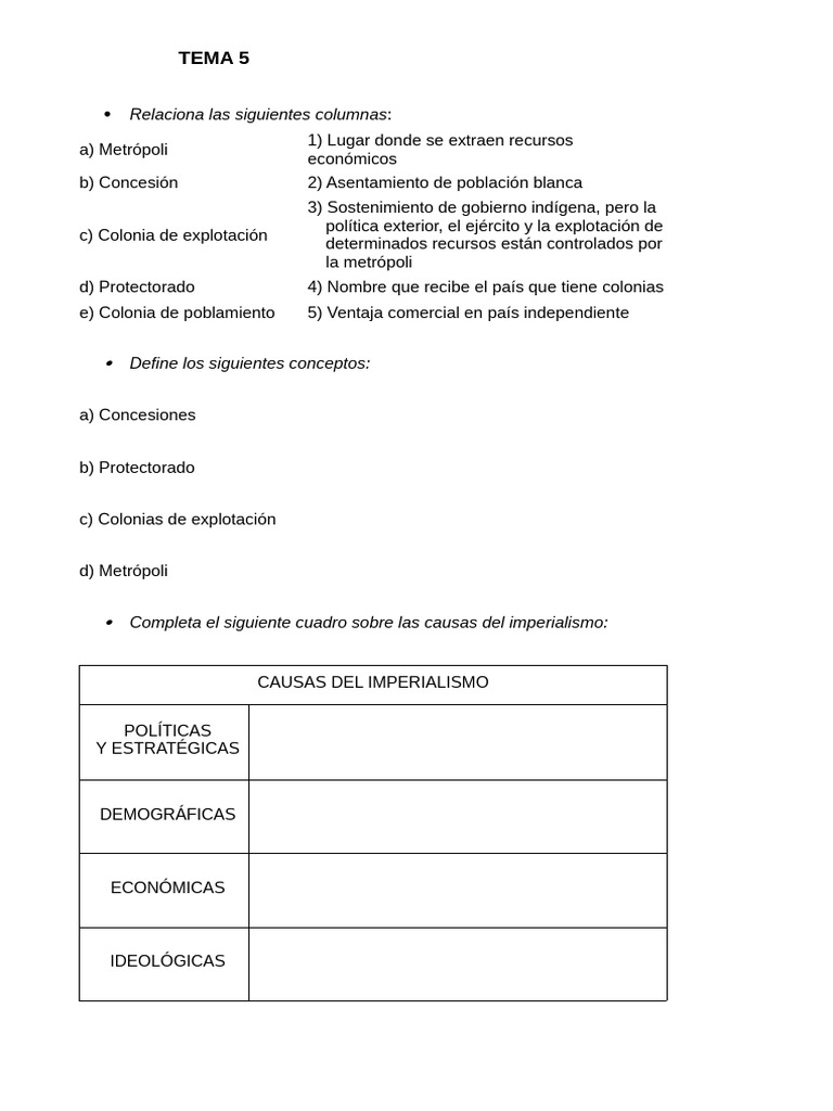 Repaso Tema 5y7 | PDF | Primera Guerra Mundial | Imperialismo