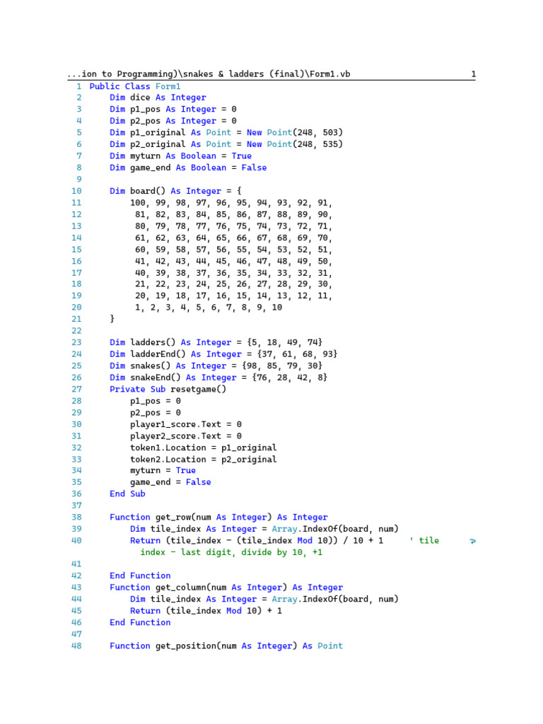 Snakes Ladders Code - Game | PDF | Computer Programming | Software Engineering