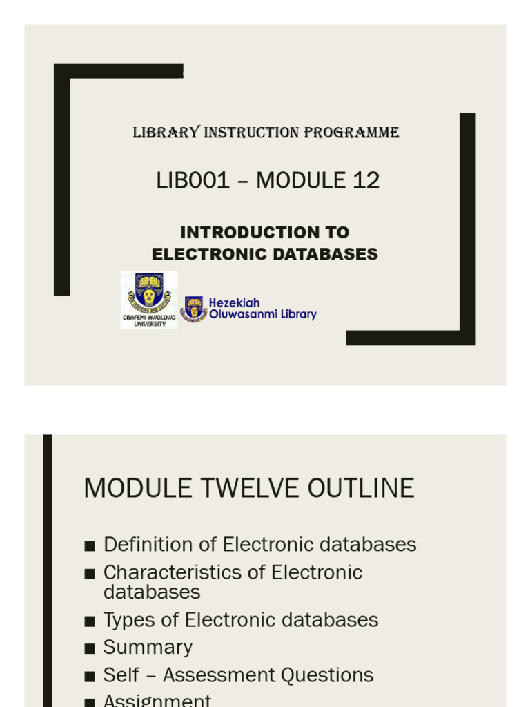 Module 12 Electronic Databases | PDF | Databases | Information