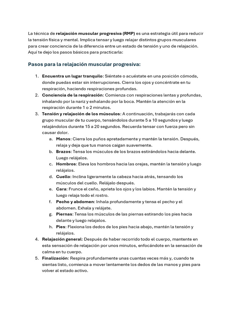 Guía de Relajación Muscular Progresiva | PDF | Músculo