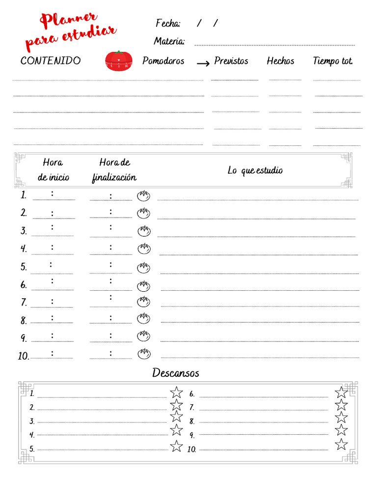 Planner de Estudio con Pomodoros | PDF