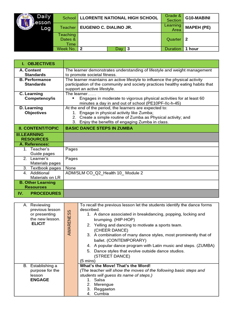 Q2-COT-LP - PE10 (Basic Dance Steps) | PDF | Dances | Learning