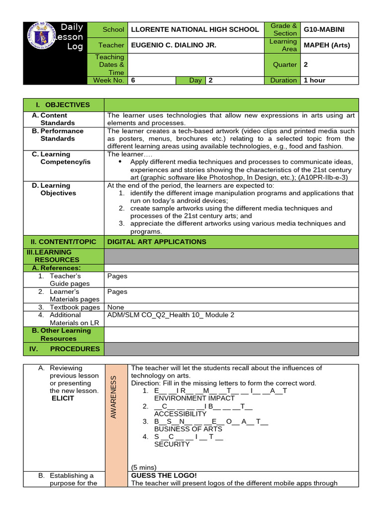 Q2-COT-LP - ARTS10 (Digital Art Application) | PDF | Rubric (Academic) | Camera