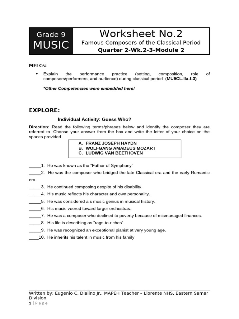 Guess the Classical Composer | PDF | Classical Period (Music) | Ludwig ...