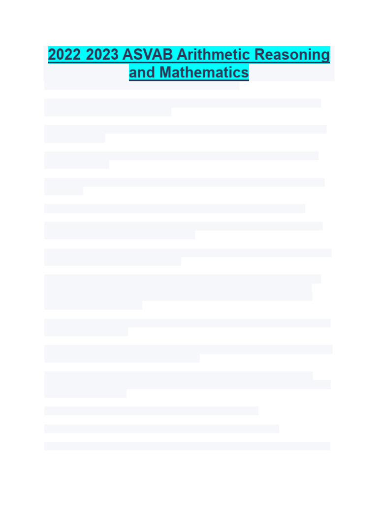 2022-2023 ASVAB Arithmetic Reasoning and Mathematics | PDF | Numbers ...