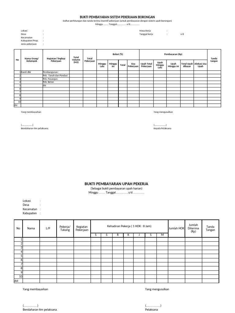 LAMPIRAN 11 - Form Bukti Pembayaran Upah Pekerja | PDF