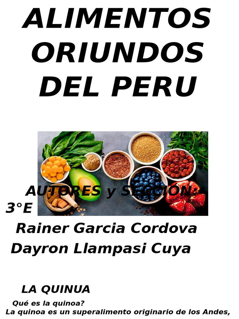 Alimentos Oriundos Del Peru | PDF | Quinua | ensalada