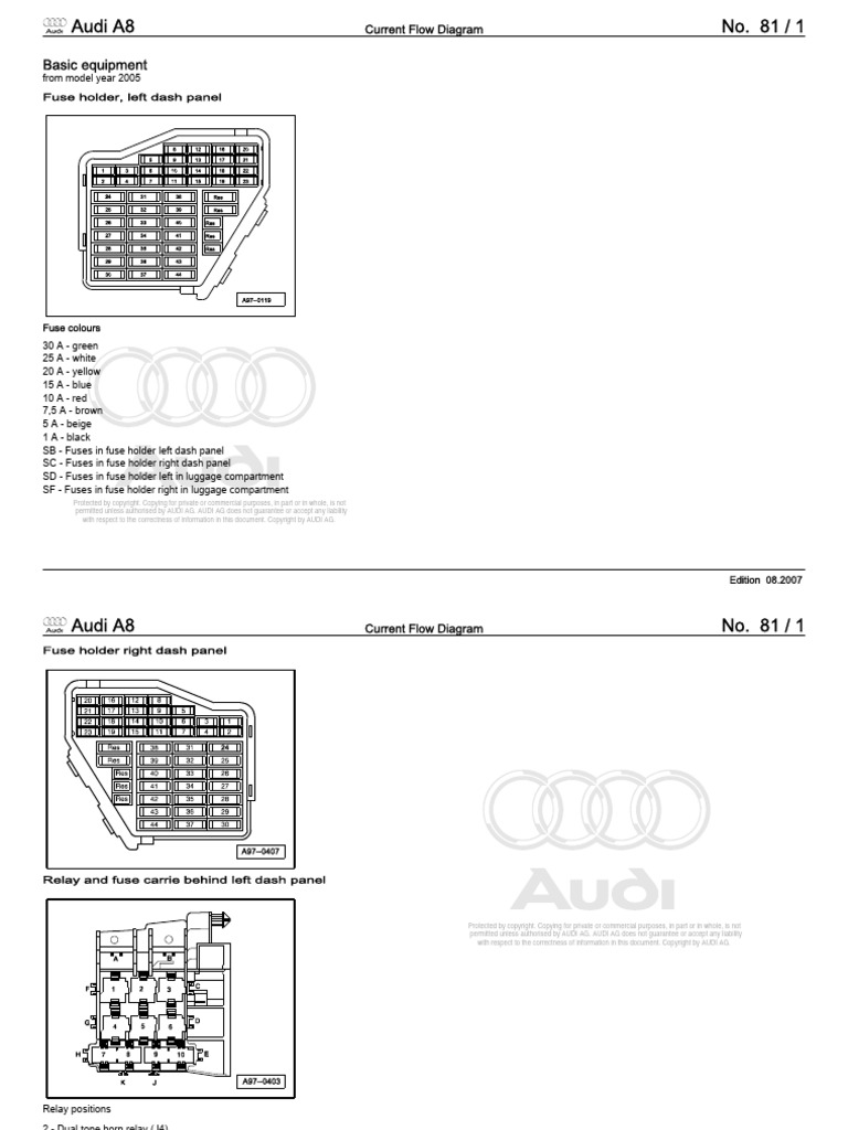 Audi A8 d3 Electrical Wiring | PDF | Fuse (Electrical) | Audi