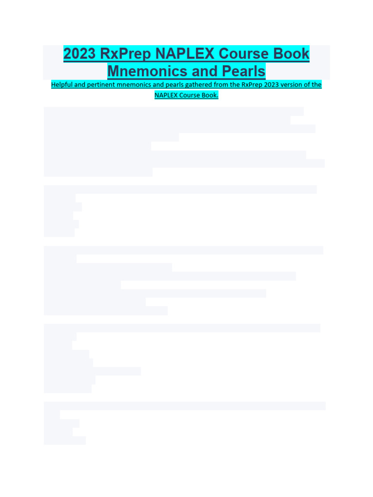 2023 RxPrep NAPLEX Course Book Mnemonics and Pearls | PDF | Gram ...