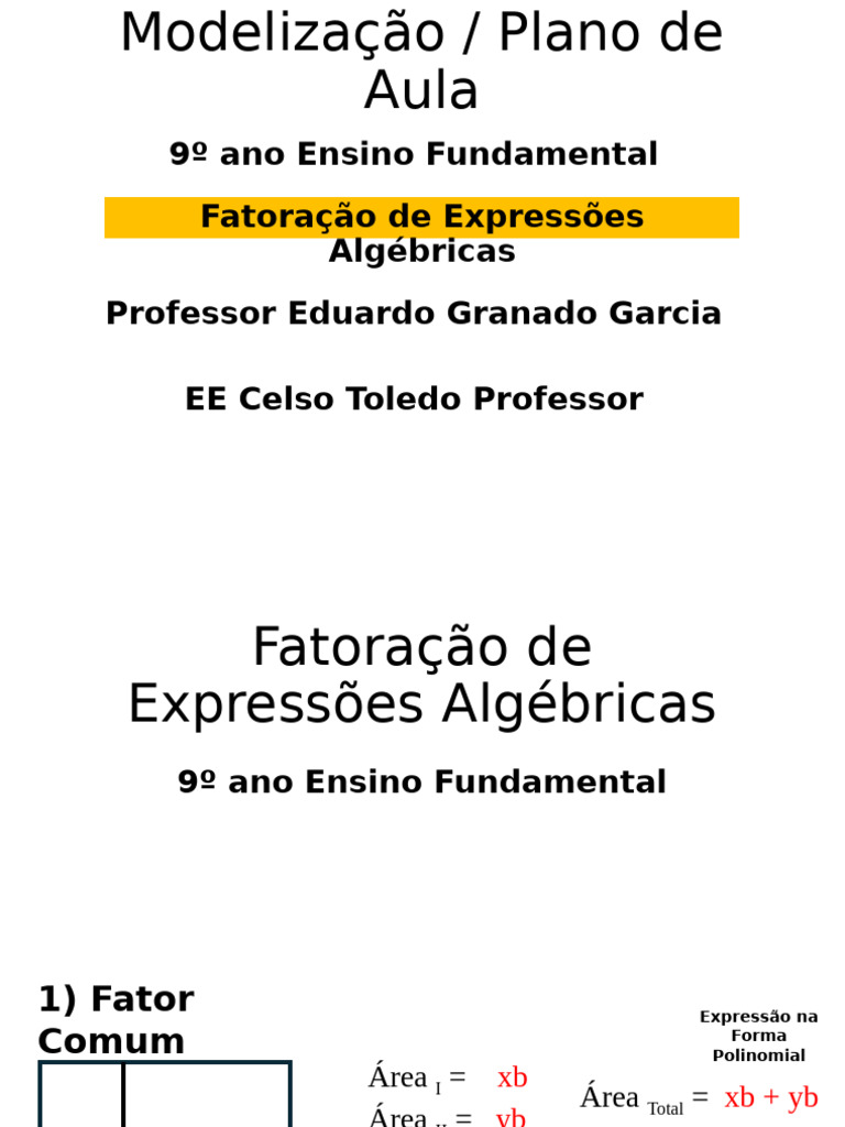 Fatoração Algébrica: Aula 9º Ano | PDF | Álgebra abstrata | Álgebra