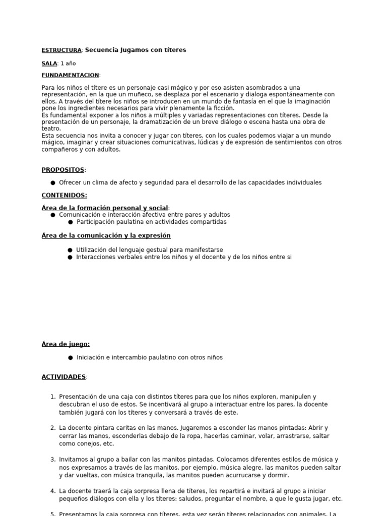 Secuencia Didáctica: Jugamos con Títeres | PDF | Estudios de idiomas ...