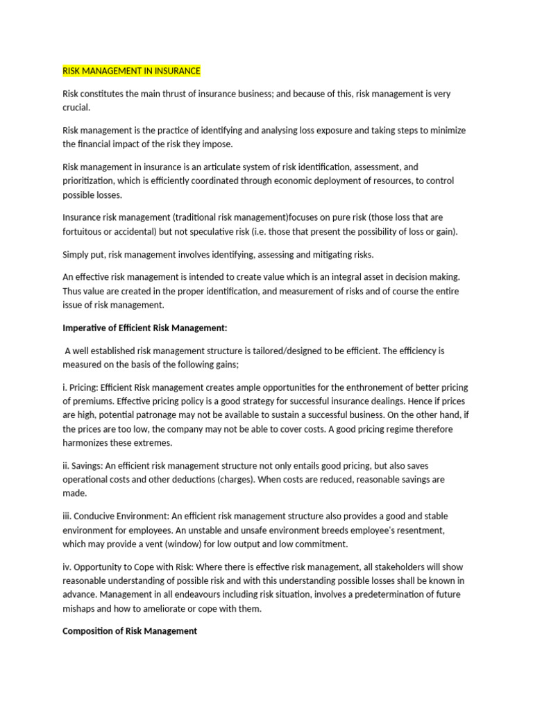 RISK MANAGEMENT IN INSURANCE-WPS Office | PDF | Risk | Risk Management