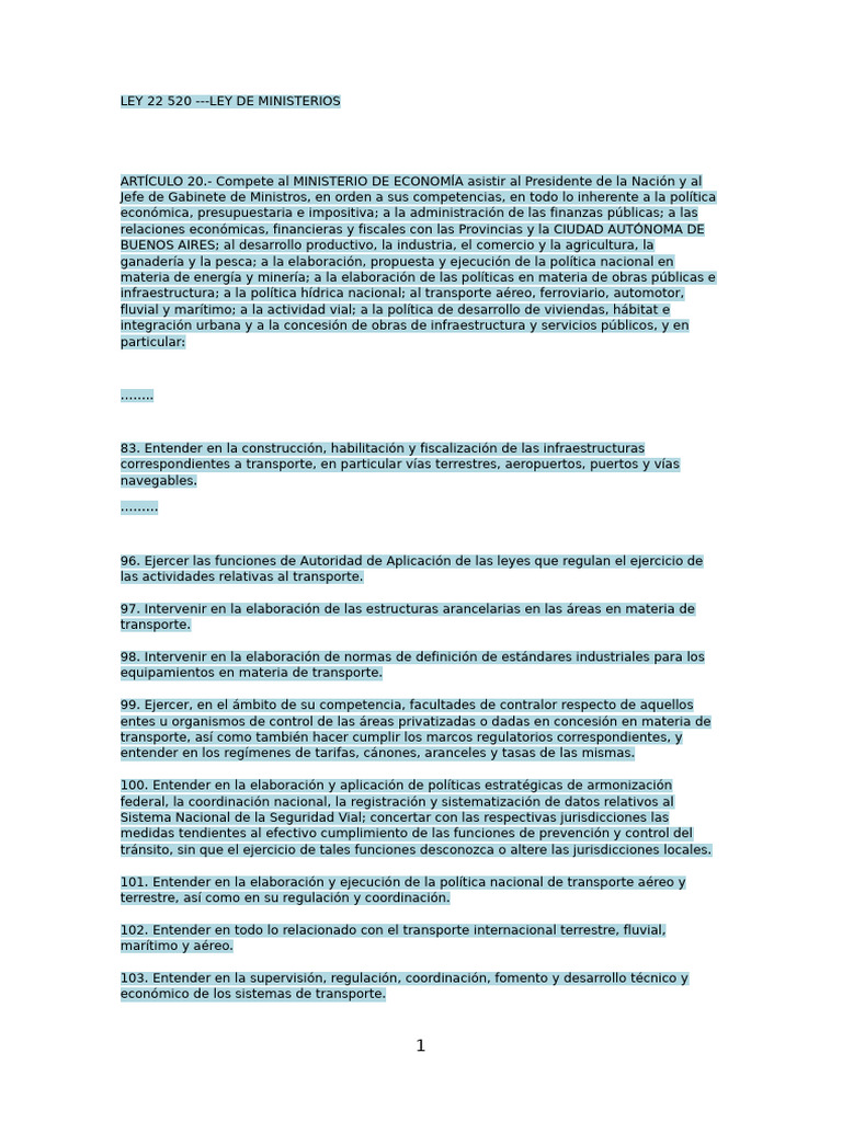 Ley 22 520 - Ley de Ministerios | PDF | Economias