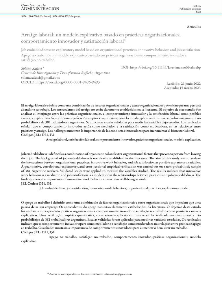 Arraigo Laboral Un Modelo Exp | PDF | Comportamiento | Motivación