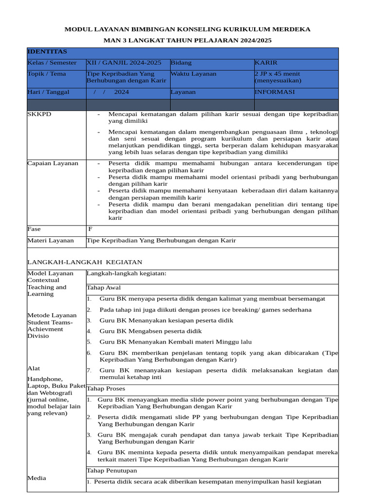 Modul Layanan BK Kurikulum Merdeka-Bk Xii | PDF