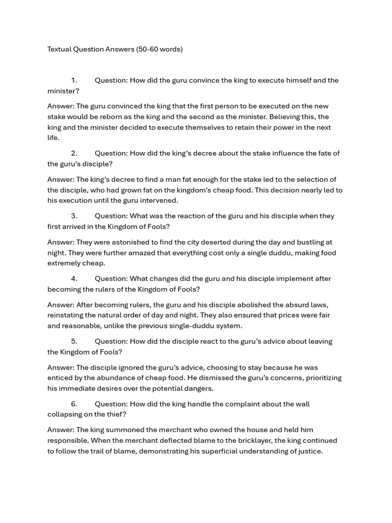 The Kingdom of Fools Question Answers | PDF | Justice | Crime & Violence