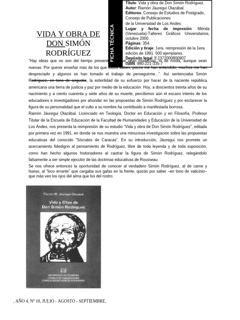 Vida y obra de Simón Rodríguez | PDF | Ciencias sociales | Historia