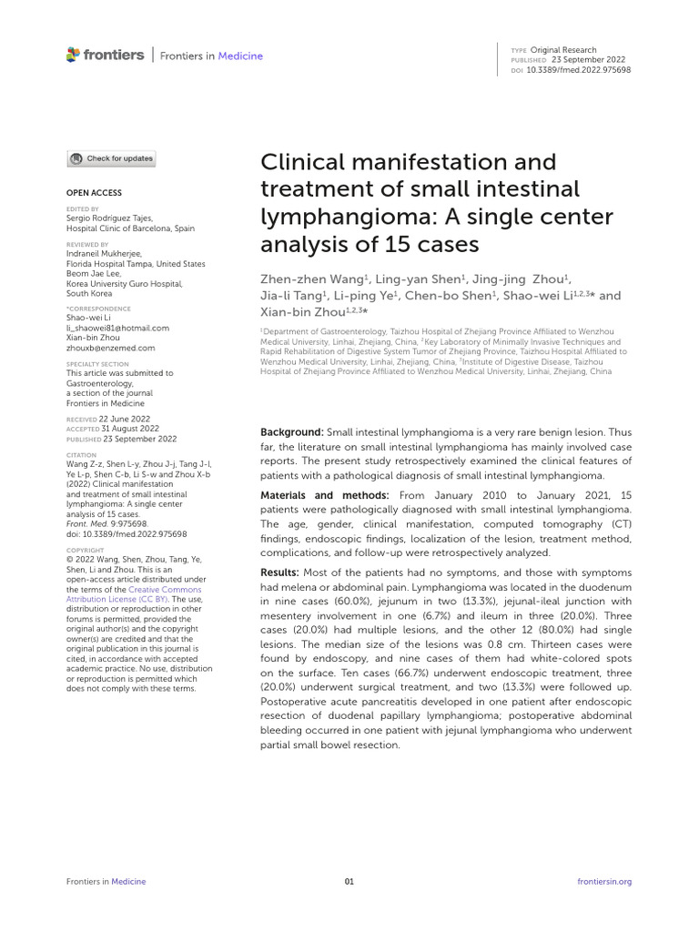 Clinical Manifestation and Treatment of Small Intestinal Lymphangioma A ...
