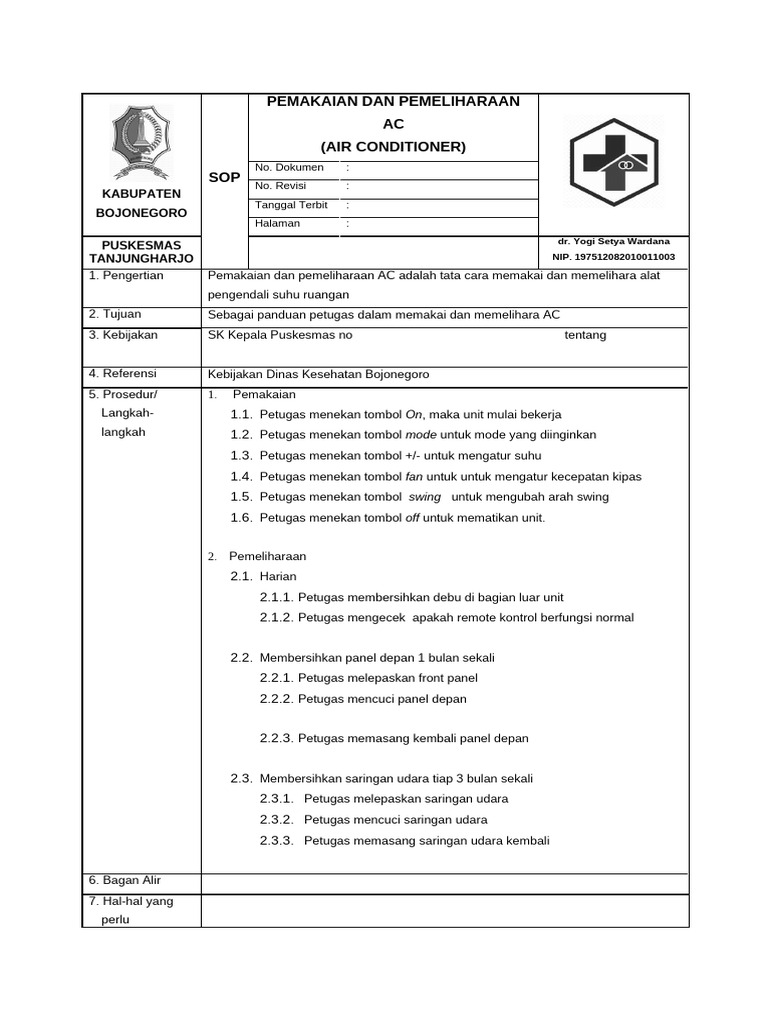 KOP SOP - Pemeliharaan Ac | PDF | Griya & Taman | Sains & Matematika