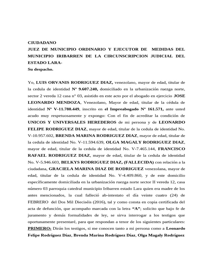 Declaración Herederos y Universales DE LUIS | PDF | Documento de identidad | Gobierno