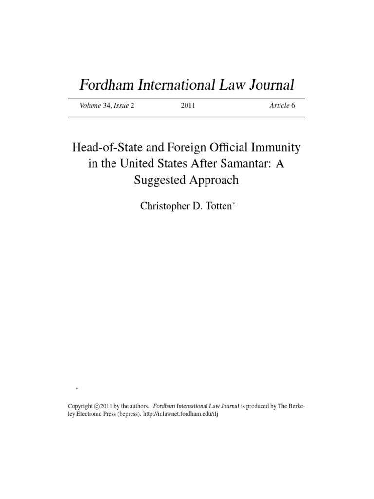 Head-of-State and Foreign Official Immunity in The United States | PDF ...