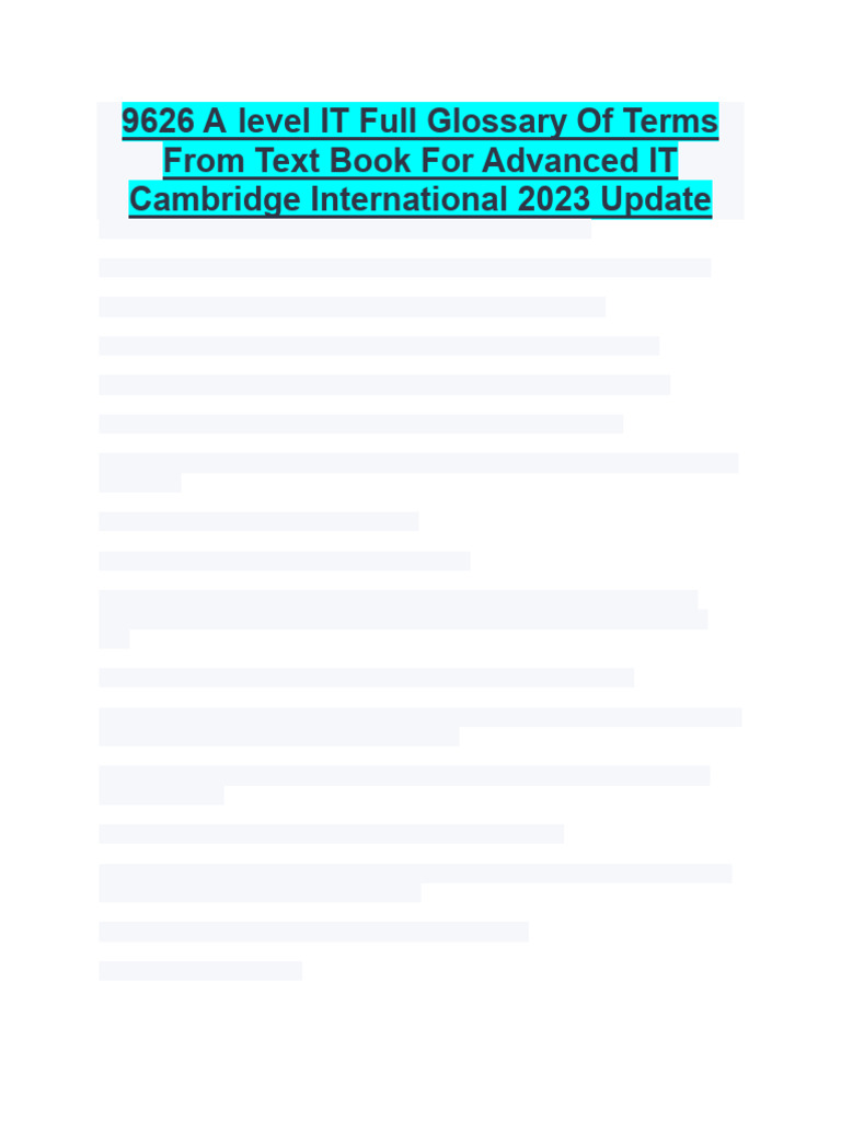 9626 A-Level IT Full Glossary of Terms From Text Book For Advanced IT ...
