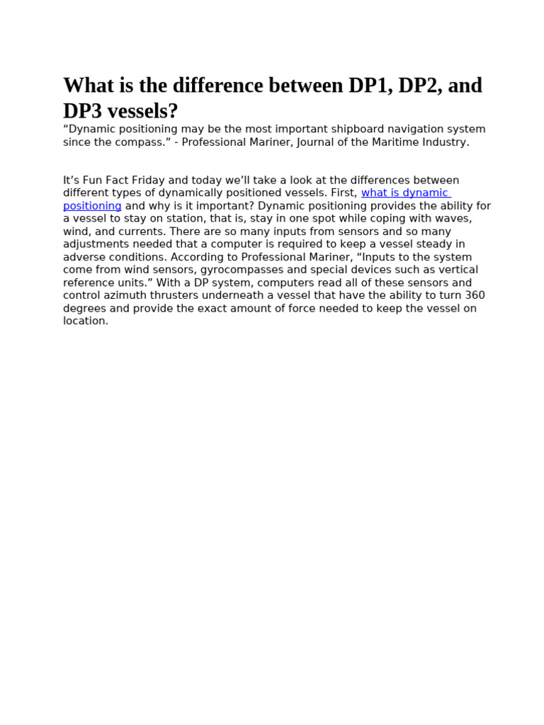 Difference Between DP1 DP2 and DP3 Vessels | PDF | Ships | Dredging