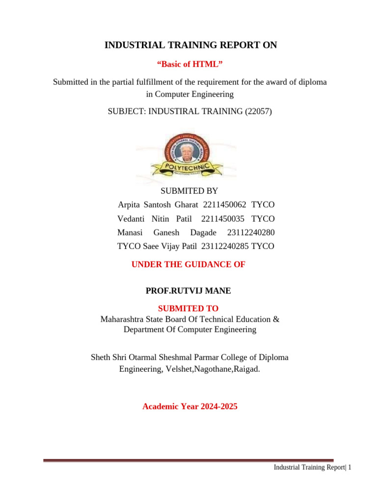 Industrial Training Report | PDF | Html Element | Html
