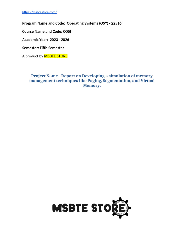 OSY Second Micro Project Report On Developing A Simulation of Memory ... OSY Second Micro Project Report On Developing A Simulation of Memory ...