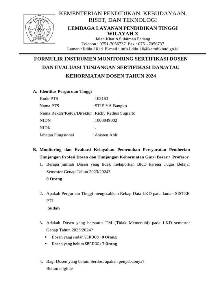 Instrumen Monev Serdos 2024 | PDF | Karier & Perkembangan