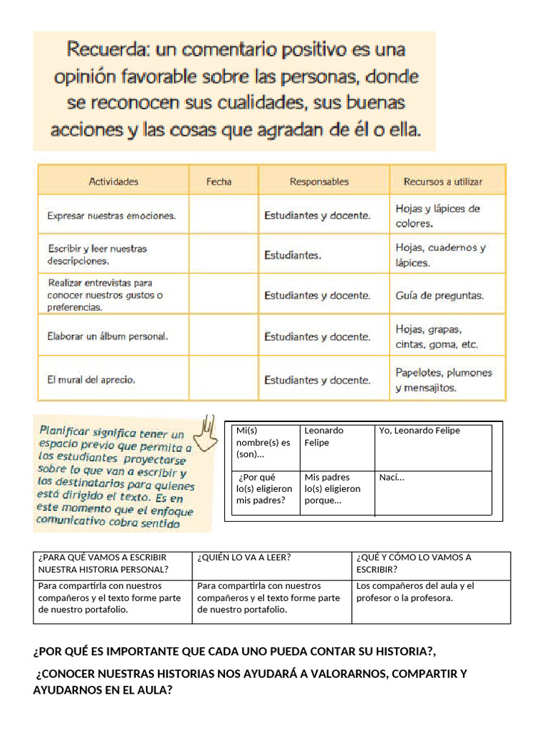 Para Qué Vamos A Escribir Nuestra Historia Personal | PDF | Adjetivo