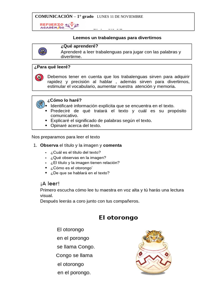 Ficha 17 Primer Grado Comunicación Pdf