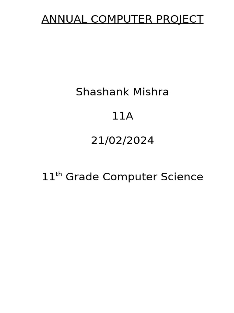 Annual Computer Project 11 | PDF | Integer (Computer Science) | Boolean Data Type