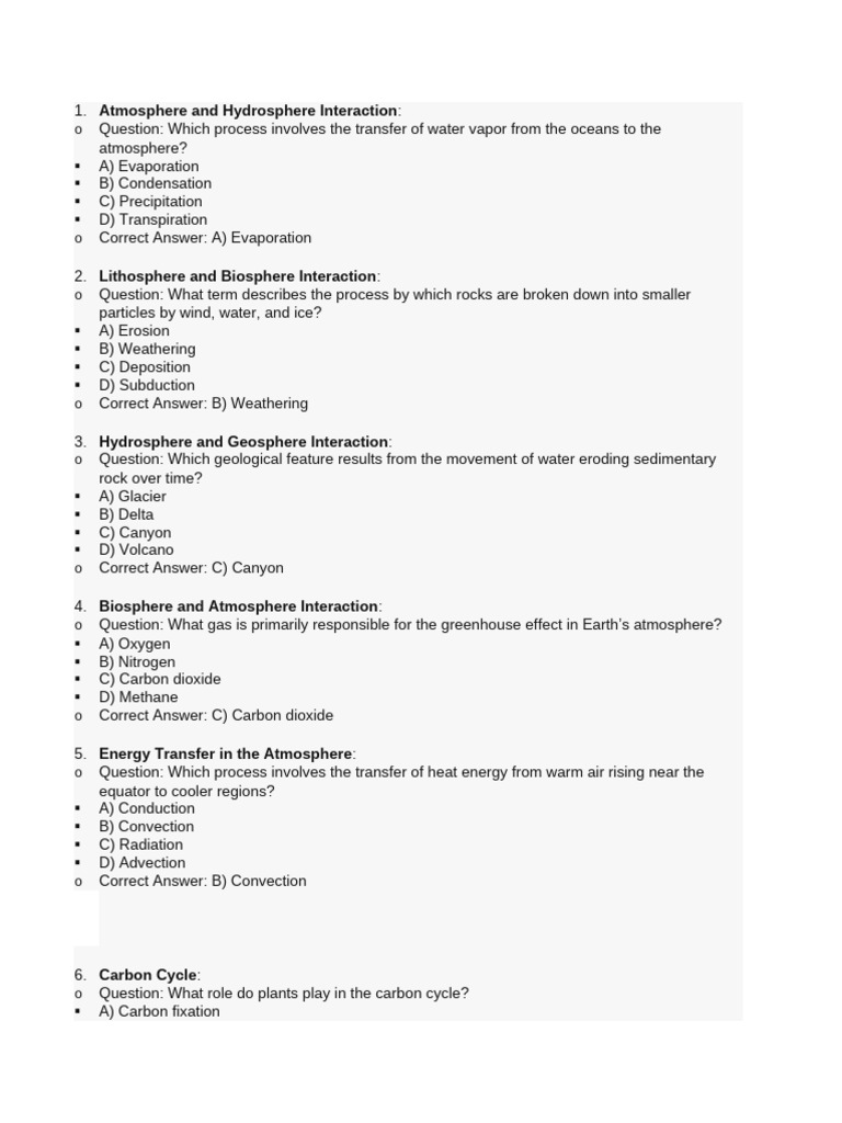 Earth System Interactions Quiz | PDF