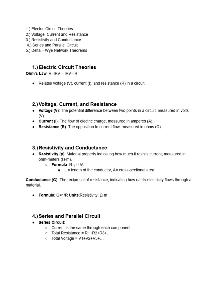 1.) Electric Circuit Theories: Ohm's Law | PDF | Electrical Resistance ...