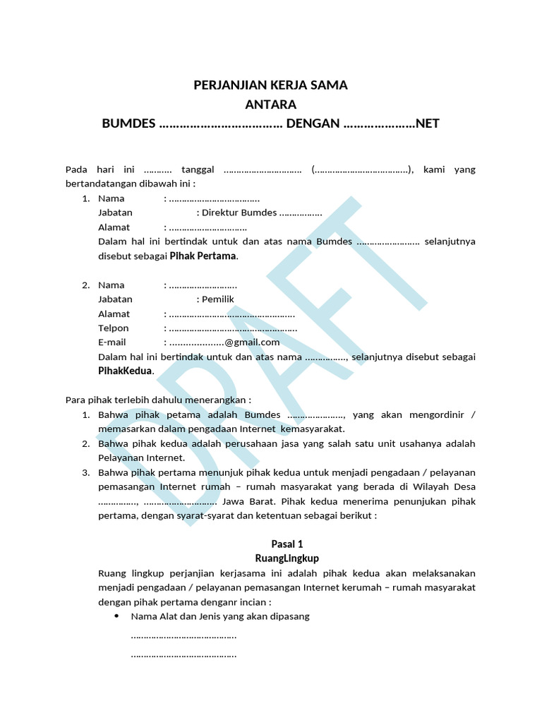 Draft PKS Mitra Dan Bumdes | PDF