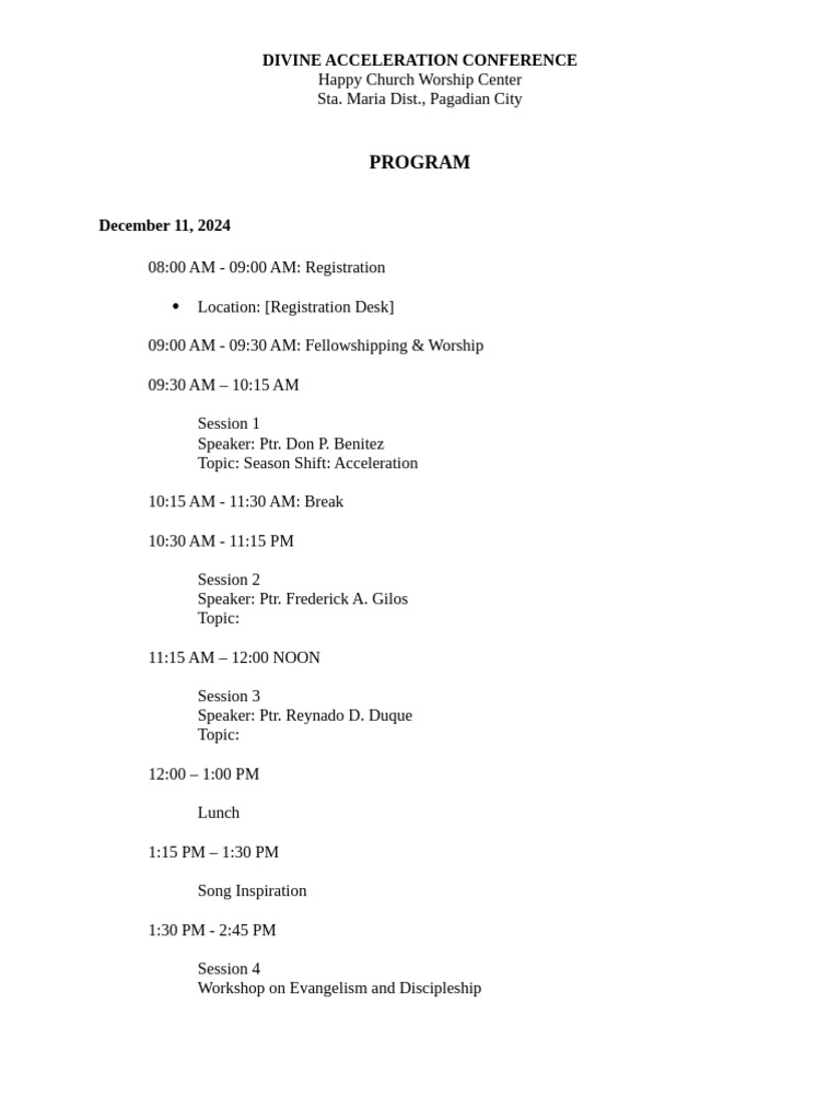 Divine Acceleration Conference Program | PDF