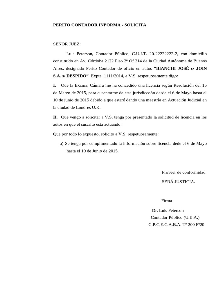 10 PERITO CONTADOR INFORMA - SOLICITA 1ðà 2015 | PDF | Derecho