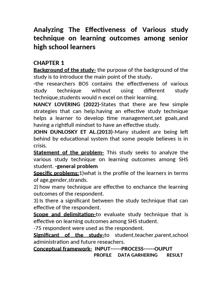 Analyzing The Effectiveness of Various Study Techn - Docx2.docx 3 | PDF | Learning | Survey ...