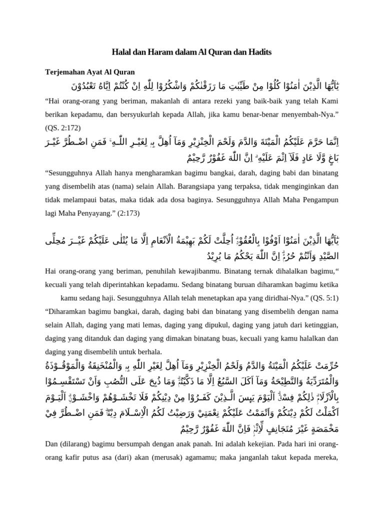 Halal Dan Haram Dalam Al Quran Dan Hadits | PDF